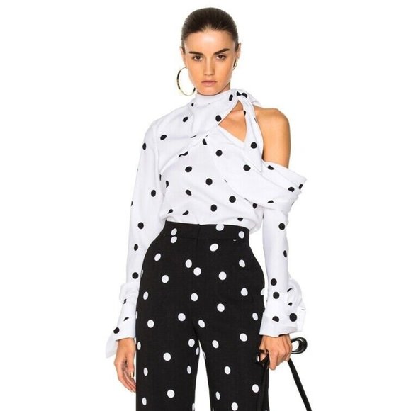 MONSE | Tops | Monse Polka Dot Blouse White Black Silk Neck Bow Tie Pin ...